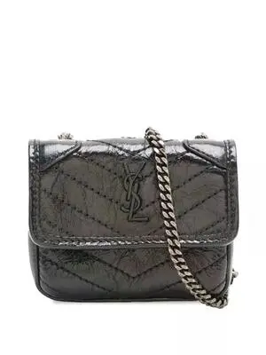 Saint Laurent 2015-2026 Micro Crinkled Calfskin Niki Airpods Case With Chain Crossbody Bag - Black
