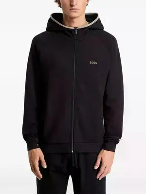 Hugo Cotton-blend Zip-up Hoodie With Contrast Binding