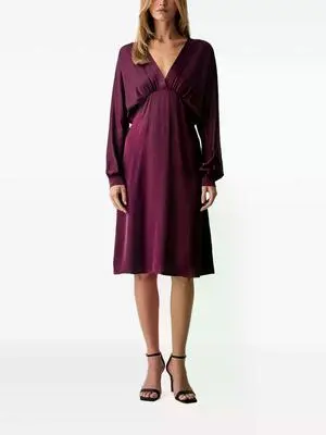 FRACOMINA V-neck Gathered Satin Midi Dress