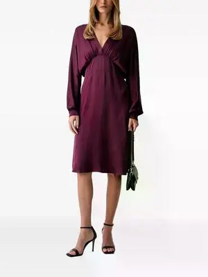 FRACOMINA V-neck Gathered Satin Midi Dress