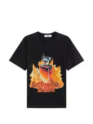 MSGM Graphic-print Logo-embroidered T-shirt - Black