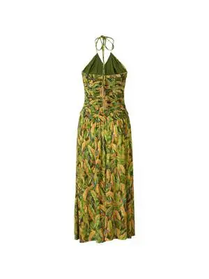 Farm Rio Ruched Parrot-print Midi Dress