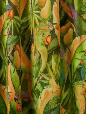 Farm Rio Ruched Parrot-print Midi Dress