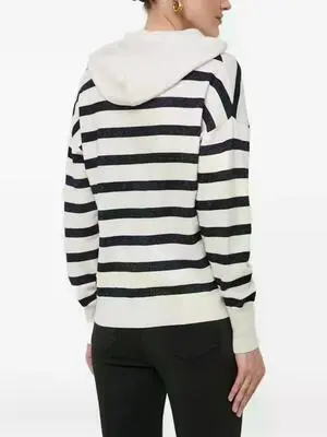 MORGAN Striped V-neck Hooded Long Sleeve Sweater