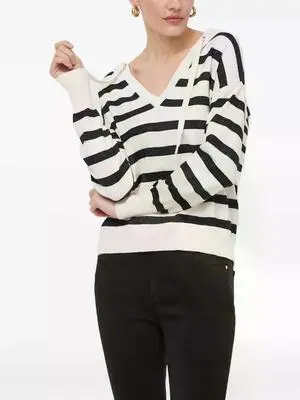 MORGAN Striped Hooded V-neck Sweater - Neutrals