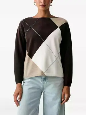 Joseph Ribkoff Argyle Boat-neck Sweater - Brown