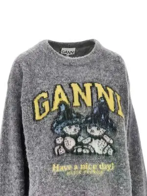 GANNI Logo-intarsia Knitted Sweater - Grey