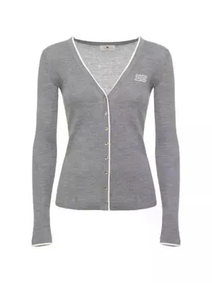 Elisabetta Franchi V-neck Logo-embroidered Cardigan - Grey
