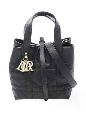 Dior 2015-2026 Small Calfskin Macrocannage Toujours Vertical Handbag - Black