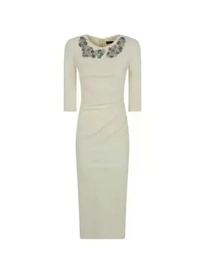 Chiara Boni La Petite Robe Beaded Ruched Midi Dress - Neutrals