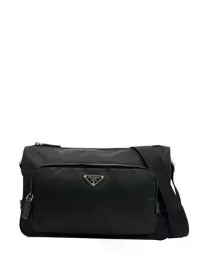 Prada 2013-2026 Large Saffiano Trimmed Re Nylon Crossbody Bag - Black