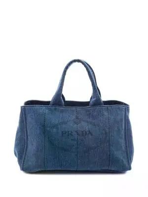 Prada 2010-2026 Denim Canapa Logo Tote Satchel - Blue