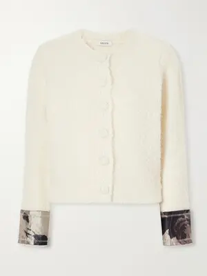 Erdem Satin-trimmed Wool And Alpaca-blend Cardigan - Neutrals