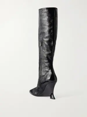 Balmain Crinkled-leather Knee Boots