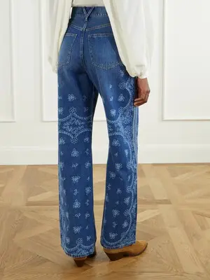 Veronica Beard Taylor Printed High-rise Wide-leg Jeans