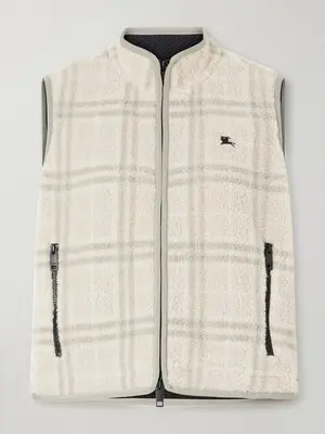 Burberry Logo-embroidered Checked Wool And Cashmere-blend Gilet - Neutrals