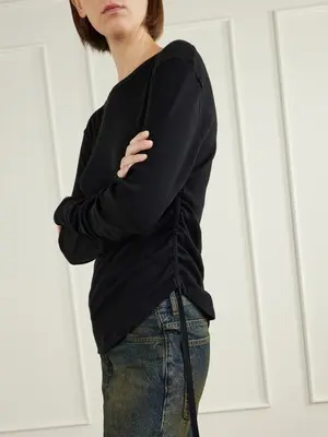 ANN DEMEULEMEESTER Dot Gathered Ribbed Cotton T-shirt