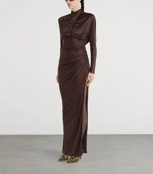 Balmain Draped Long-sleeve Maxi Dress