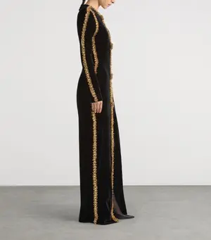 Balmain Velvet Beaded-trim Maxi Dress