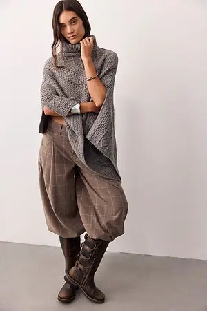 Free People Cannon Cable Poncho Jacket - Fog