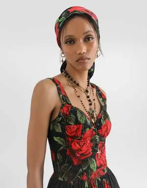 Dolce & Gabbana Rose-print Poplin Corset Dress