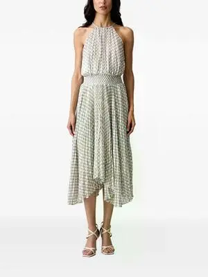 MORGAN Halterneck Midi Dress With Geometric Print And Pleated Finish