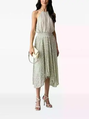 MORGAN Halterneck Midi Dress With Geometric Print And Pleated Finish