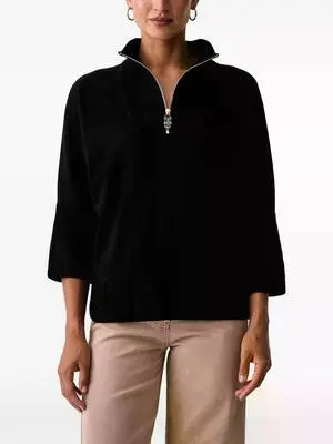 Joseph Ribkoff Waffle-knit Quarter-zip Sweater - Black