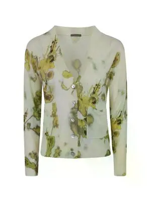 IN BED WITH YOU Floral-print Wool Cardigan - Neutrals