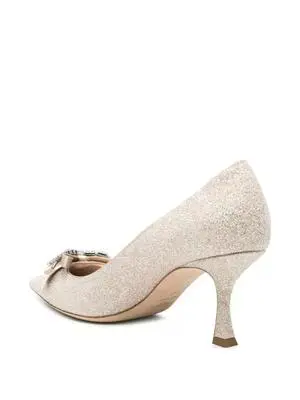 JIMMY CHOO Auria Crystal Embellished Bow Detail Pumps - Neutrals