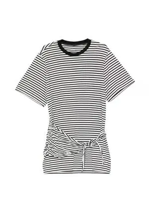 Cynthia Rowley Black And Striped Cotton Dress With Knotted Detail - White