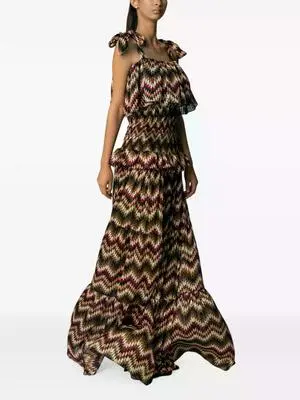MIAU BY CLARA ROTESCU Meraki Chevron-print Tiered Maxi Dress - Brown