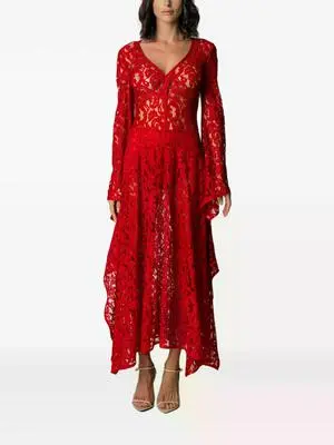 MIAU BY CLARA ROTESCU Amore Lace-overlay Flared-sleeve Maxi Dress - Red