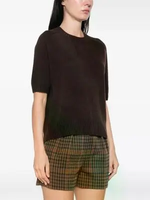 ALLUDE Short-sleeve Cashmere Knit Sweater