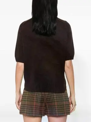 ALLUDE Short-sleeve Cashmere Knit Sweater