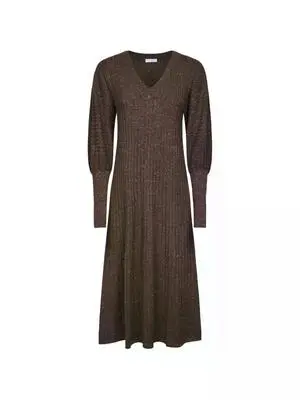 Brunello Cucinelli Ribbed Knit V-neck Dress