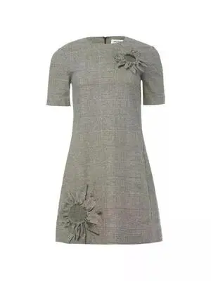 Monse Prince Of Wales Check Sunflower-detail Mini Dress - Grey