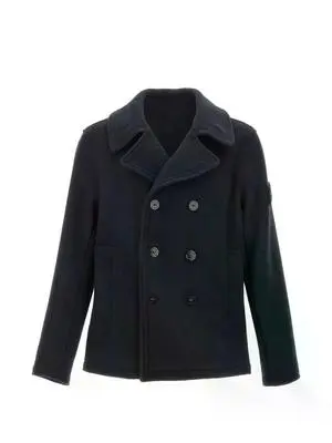 Stone Island Double-breasted Wool Peacoat - Blue