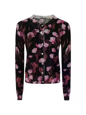 IN BED WITH YOU Floral-print Geometric-pattern Cardigan - Black