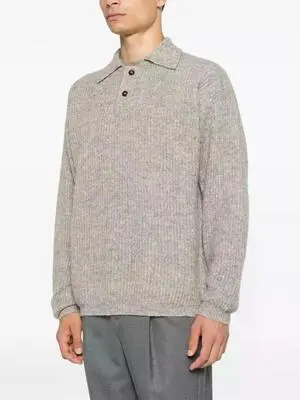 AMARANTO Ribbed Knit Button-up Polo Sweater