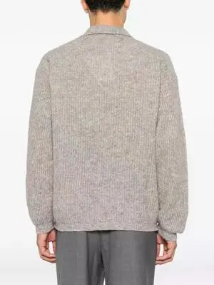 AMARANTO Ribbed Knit Button-up Polo Sweater