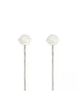 SELF-PORTRAIT Crystal-embellished Floral-motif Drop Earrings - Silver