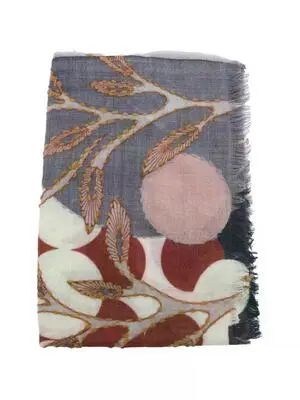 Altea Embroidered Floral-print Scarf - Grey