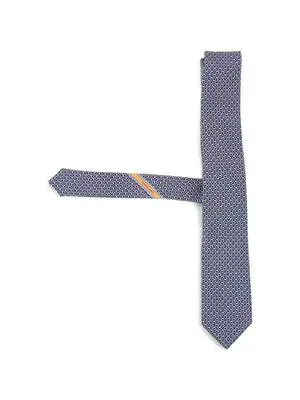 FERRAGAMO Gancini Links Print Silk Neck Tie - Blue