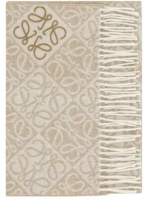 Loewe Anagram Wool And Cashmere Scarf - Beige