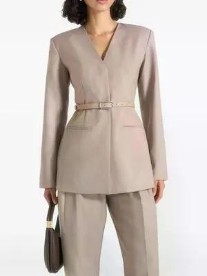 Manière De Voir Alesia In Taupe Tailored Belted Kimono Blazer - Neutrals