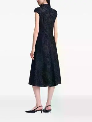 Shanghai Tang Embroidered Mandarin Collar Midi Dress