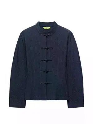 Shanghai Tang Frog-fastening Seersucker Blouse - Blue