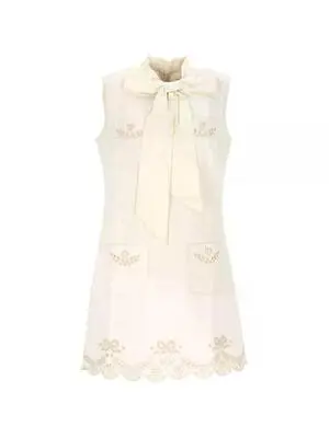 SELF-PORTRAIT Bow Detail Broderie-anglaise Mini Dress