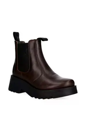 Fly London Dark Leather Chelsea Boots With Chunky Rubber Sole